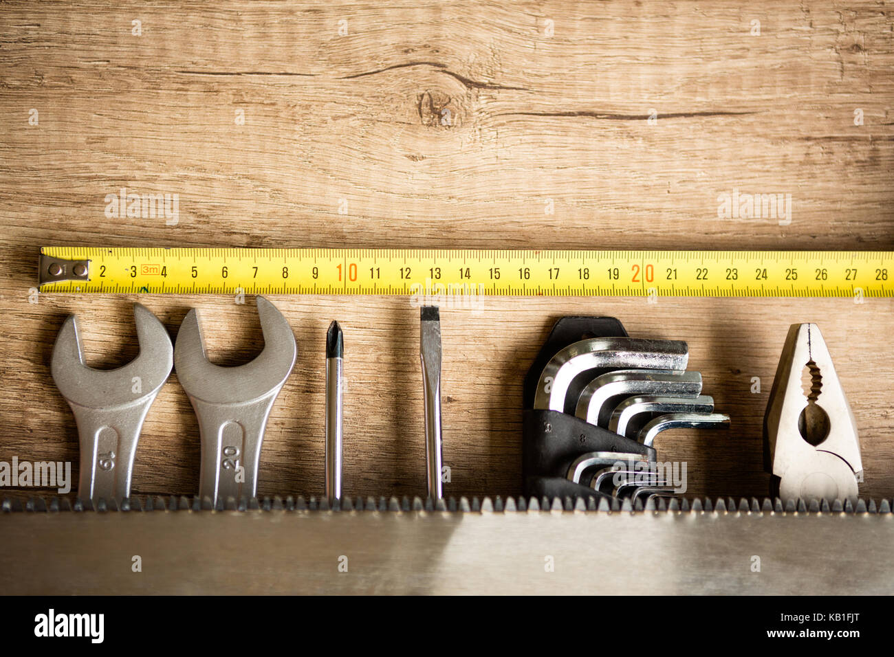 wooden desk with tools, construction background with copy space Stock ...