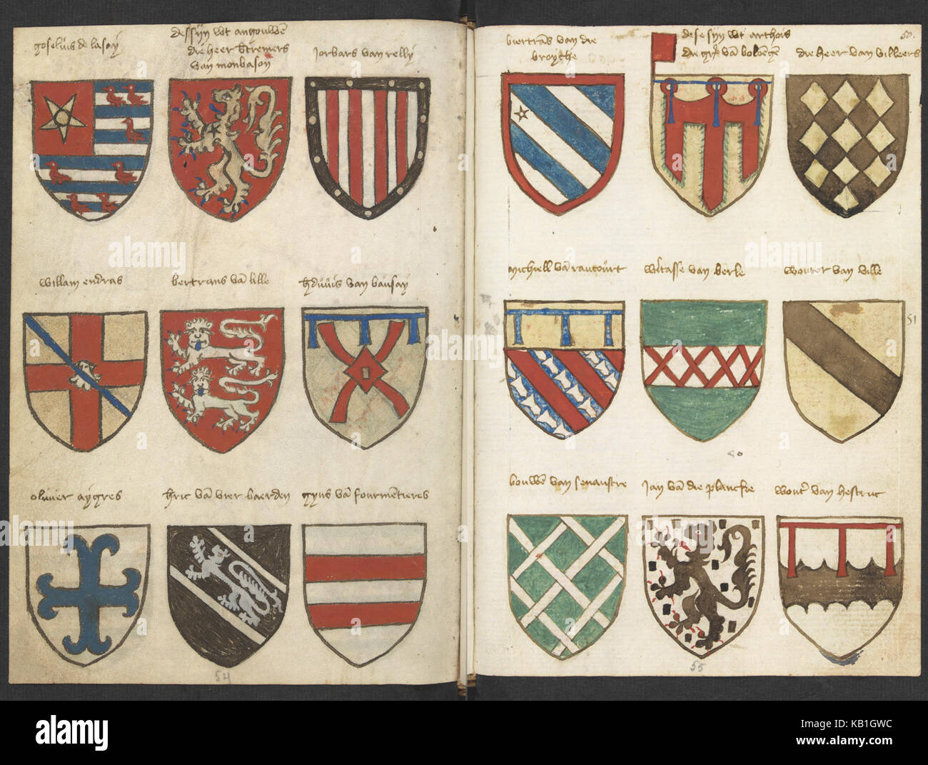 An armorial manuscript titled *Wapenboek Beyeren*, showcasing heraldic ...