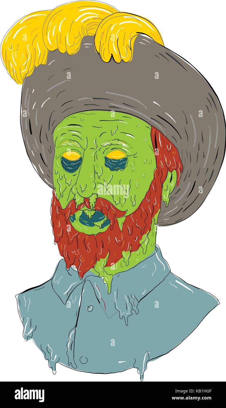 Grime Art Style Illustration Of A Spanish European Marquis Conquistador Nobleman Head On