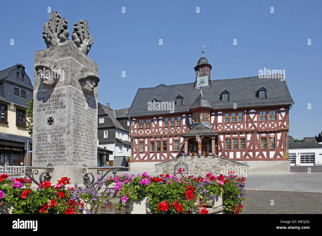 Germany, Hessia, Hadamar, old city hall, builds in 1639, wells ...