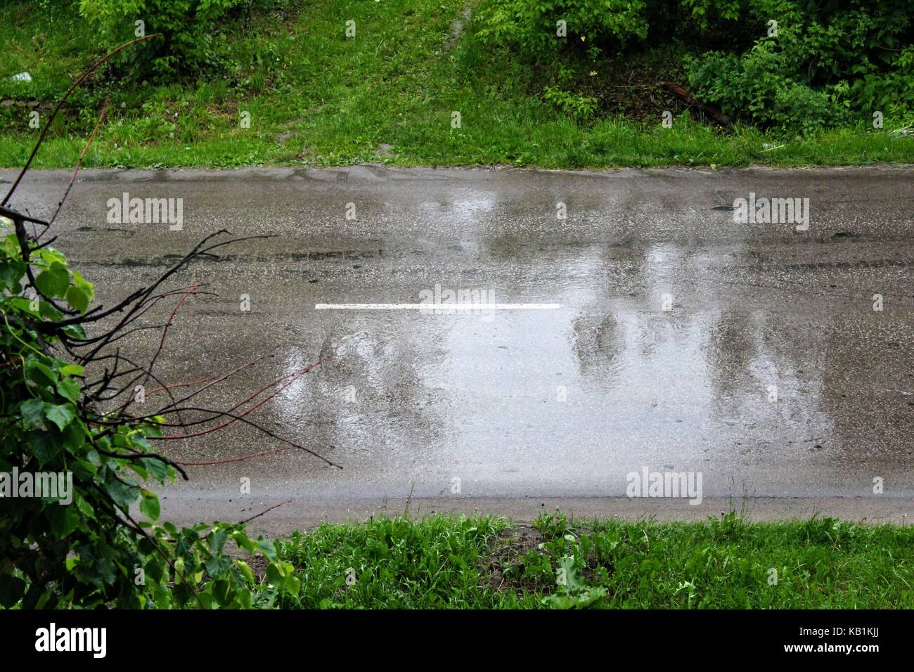 A shiny covering of an asphalt road in the rain Stock Photo - Alamy