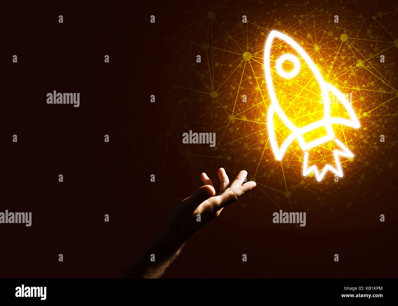 Man palm presenting Rocket web icon as technology concept Stock Photo ...