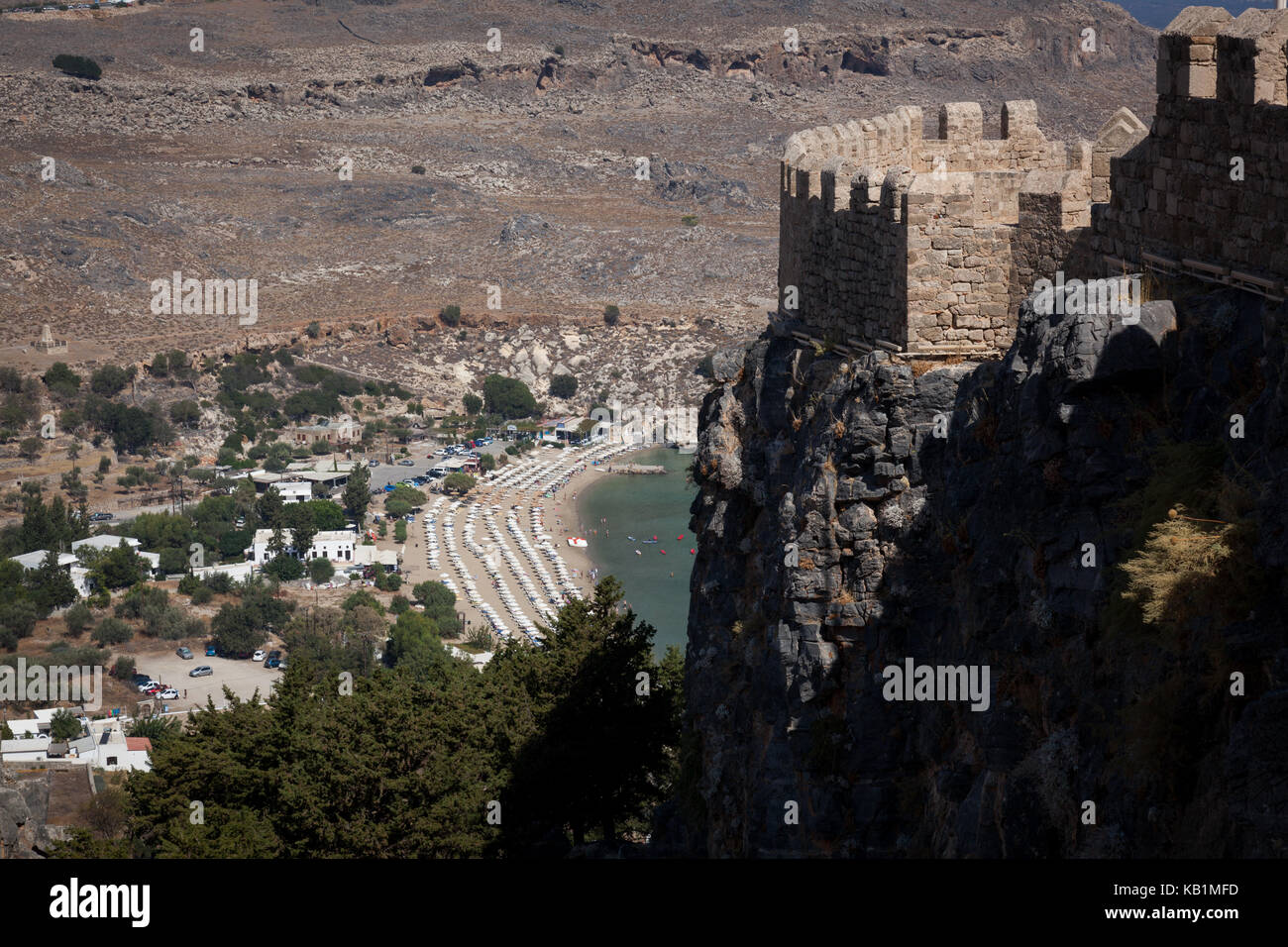 The Acropolis and castle in Lindos on the island of Rhodes in Greece ...