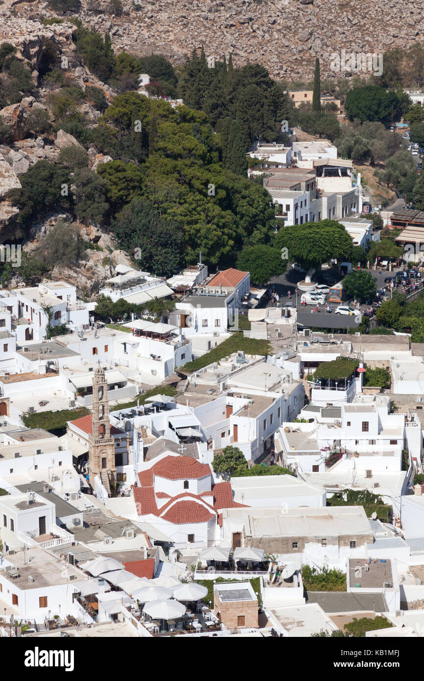 The Acropolis and castle in Lindos on the island of Rhodes in Greece ...