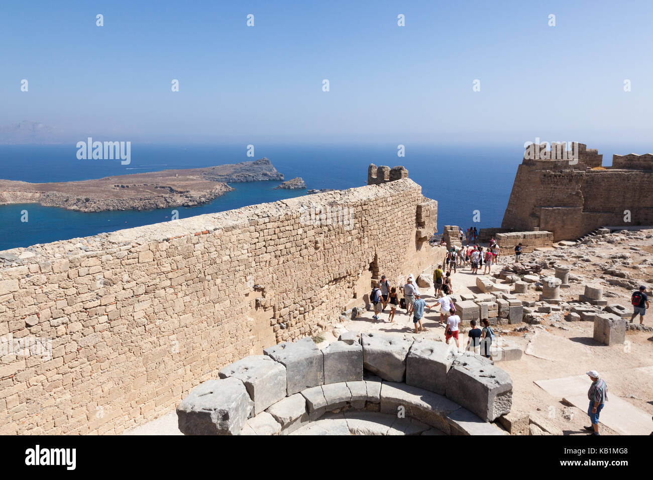 The Acropolis and castle in Lindos on the island of Rhodes in Greece ...