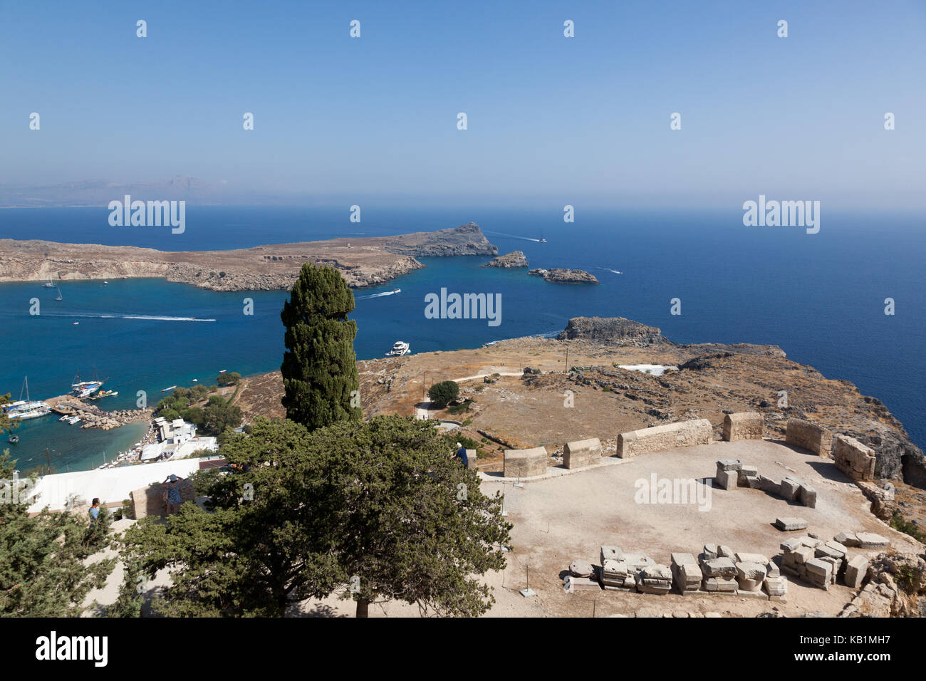 The Acropolis and castle in Lindos on the island of Rhodes in Greece ...