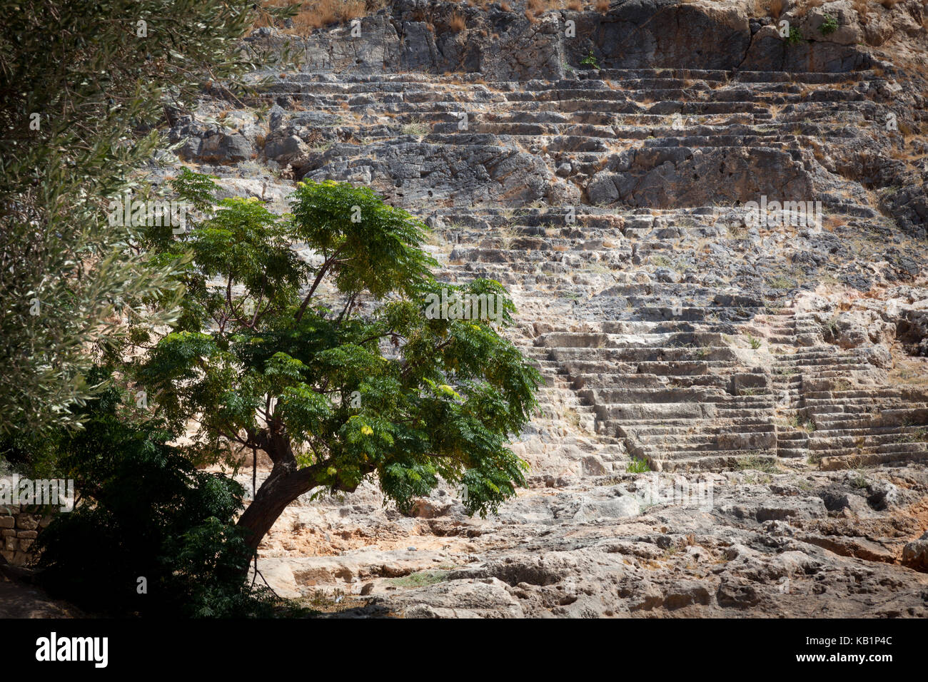 The remains of the amphitheatre in Lindos on the Greek island of Rhodes ...