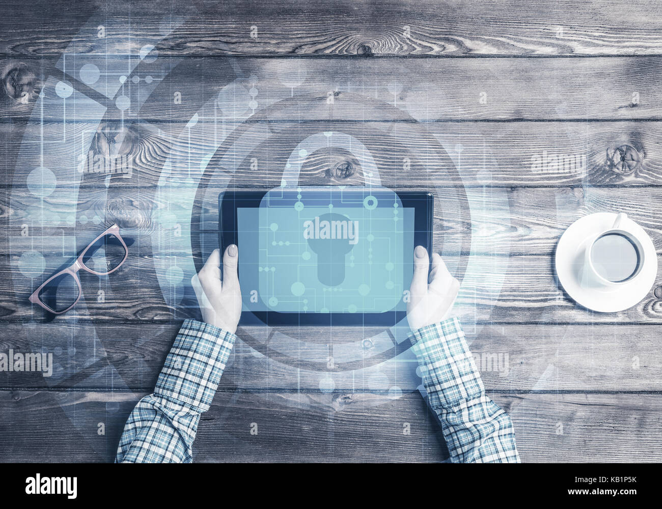 Concept of computer access with media lock icon on tablet screen Stock ...