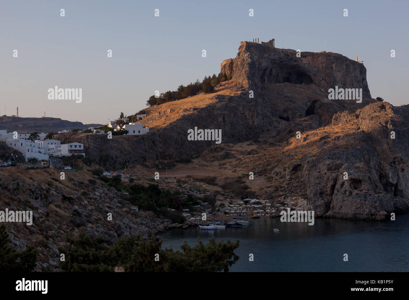 The Acropolis and castle in Lindos on the island of Rhodes in Greece ...
