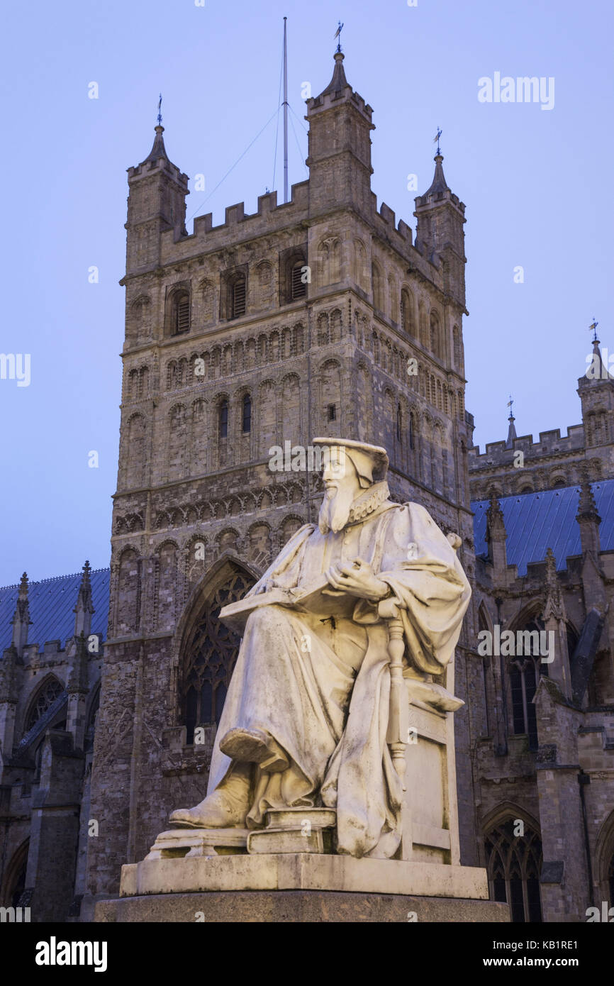 England, Devon, Exeter, cathedral, statue of Richard Hooker, in 1554 ...