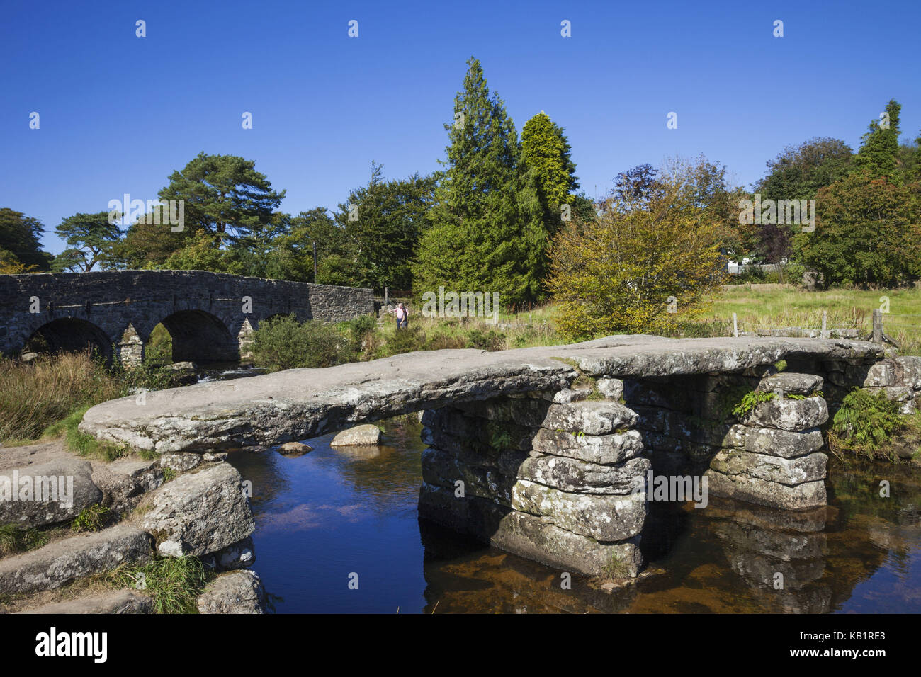 England, Devon, Dartmoor, Postbridge, stone bridge, Clapper Bridge ...
