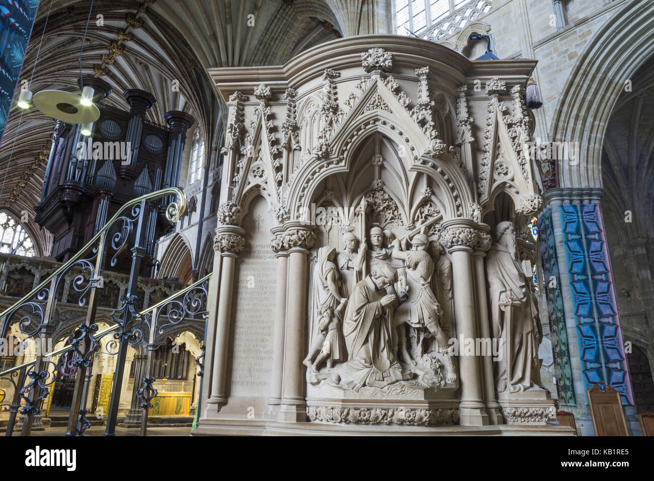 England, Devon, Exeter, Exeter Cathedral, inside, pulpit Stock Photo ...