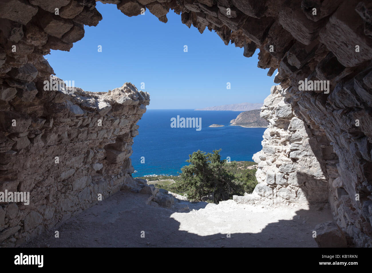 The ruins of Monolithos castle on the Greek island of Rhodes Stock ...