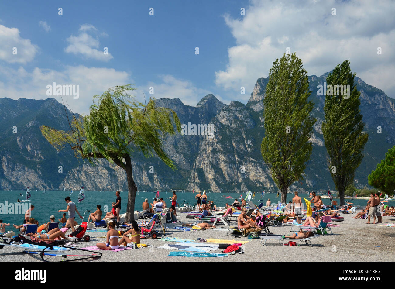 Italy, Trentino, Gardasee, Torbole, lakeside, bathing place Stock Photo ...