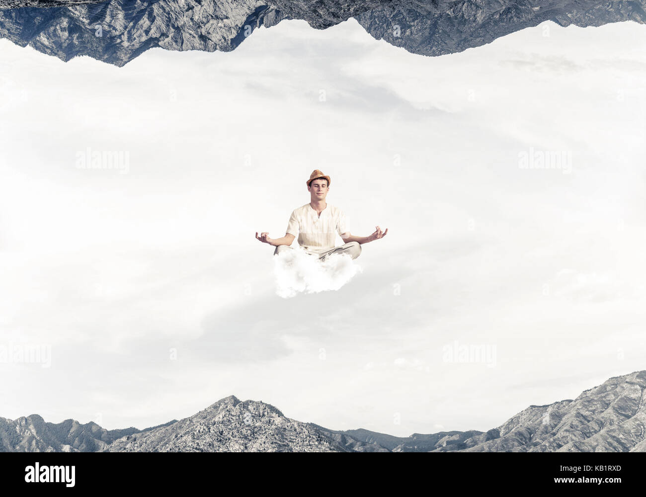 Young man keeping mind conscious Stock Photo - Alamy