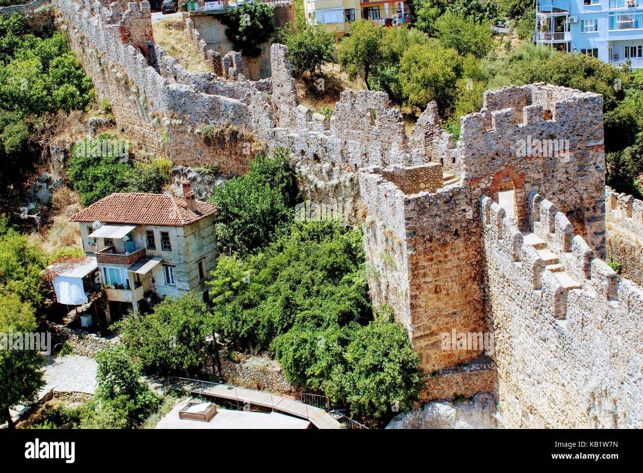 Fortress wall of the Alanya castle in the Old Town (Alanya, Turkey ...