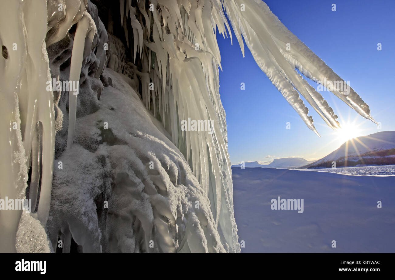 Sweden, north Swede, Lapland, lake Torneträsk, ice formations, icicles ...