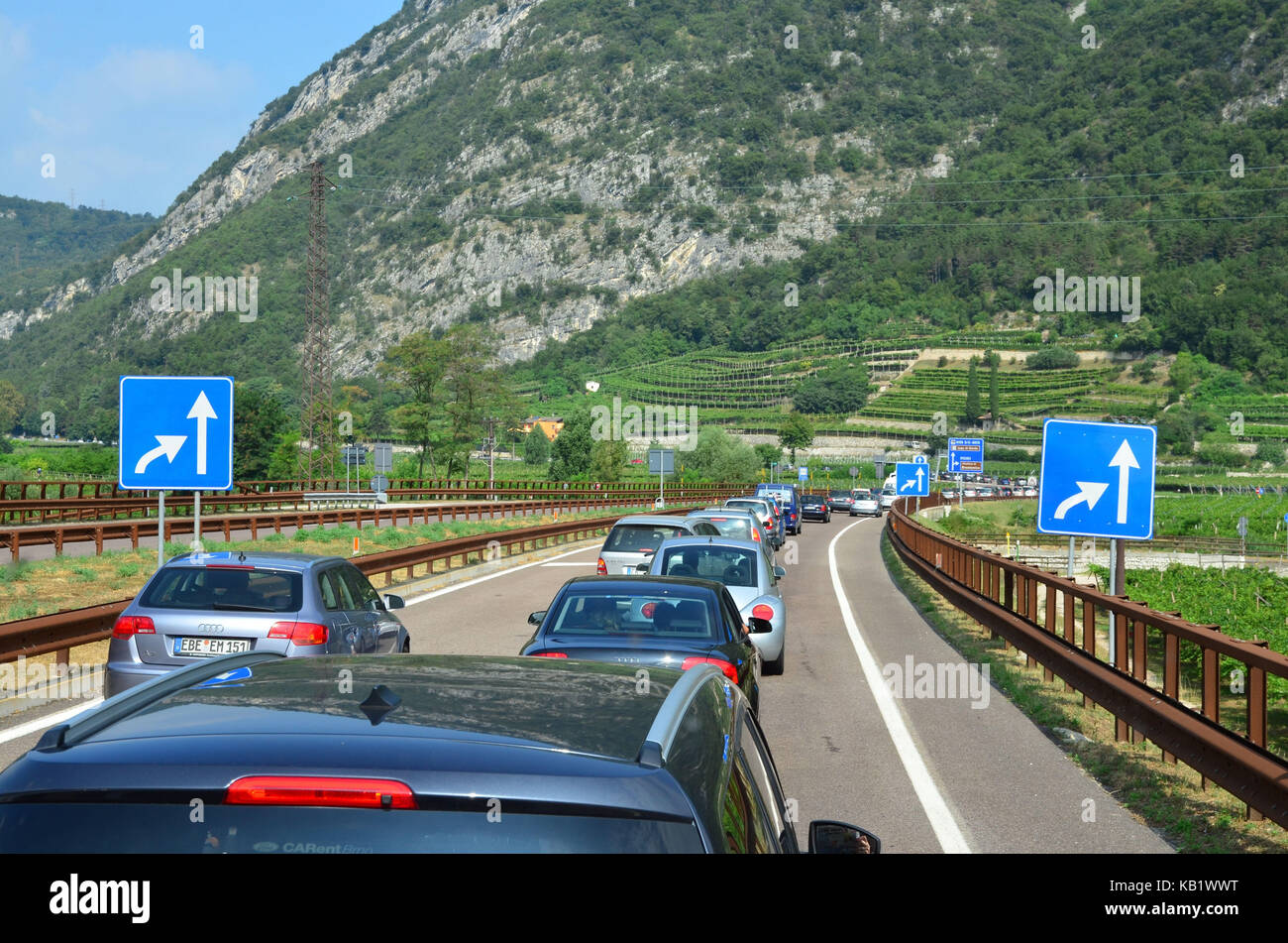Italy, Trentino, country road, traffic jam, holiday traffic Stock Photo ...