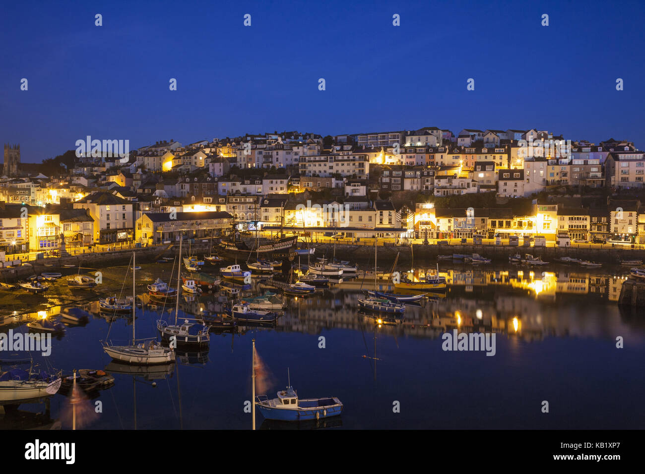 England, Devon, Brixham, Brixham Harbour, by night Stock Photo - Alamy