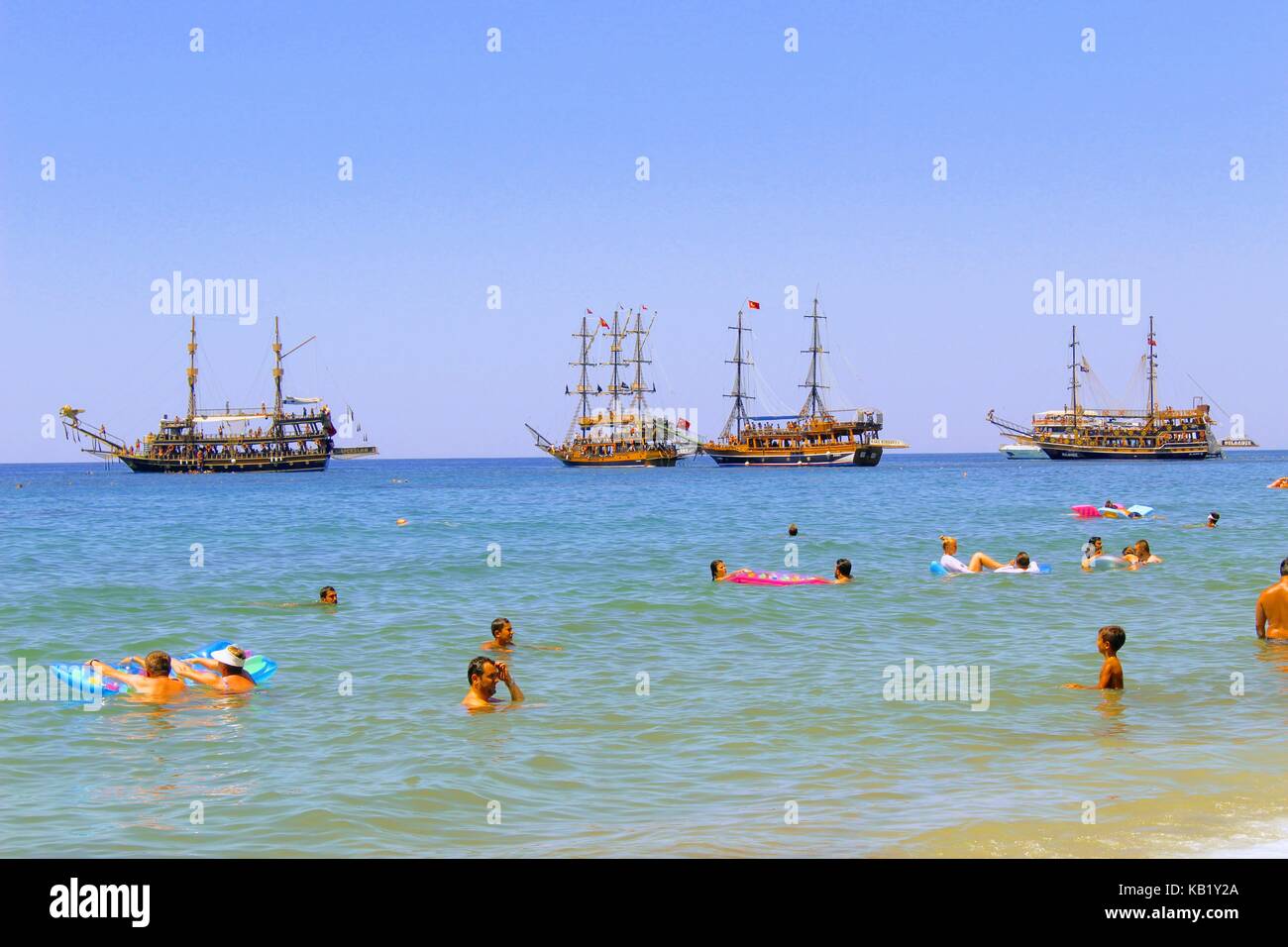 July, 2017 - Vacationers bathe in the sea and sunbathe in the sun on ...