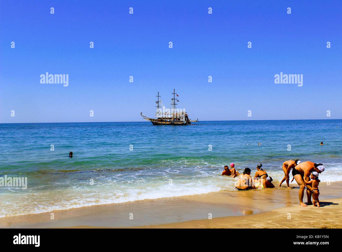 July, 2017 - Vacationers bathe in the sea and sunbathe in the sun on ...