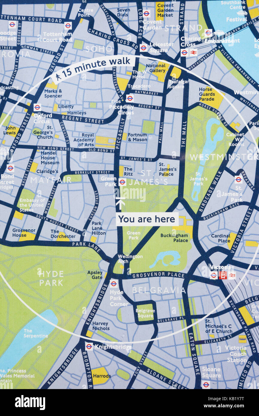 England, London, city map, range piece of James and Hyde Park Stock ...