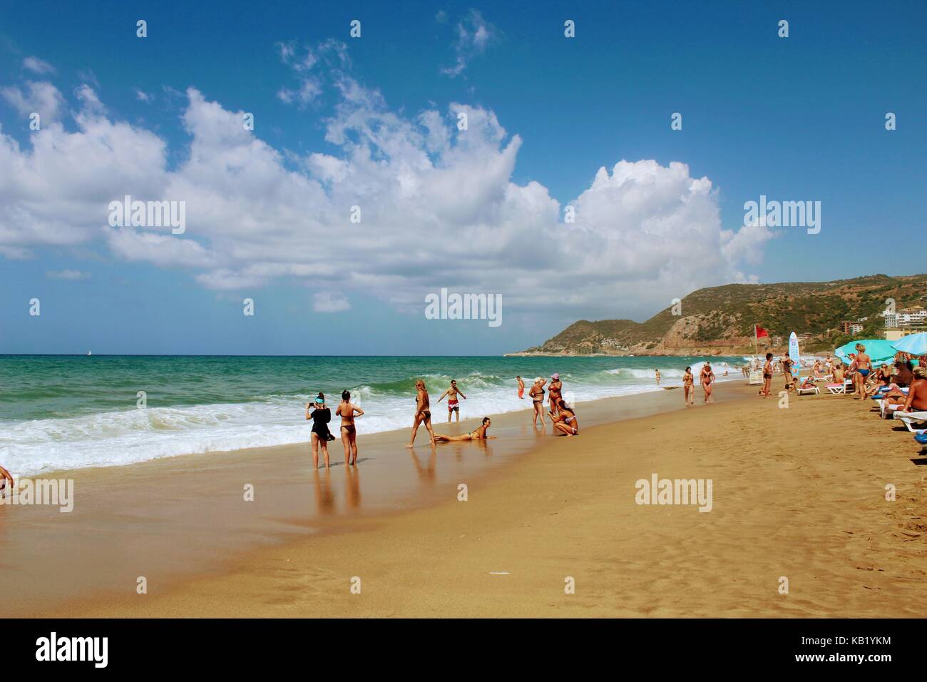 July, 2017 - Vacationers bathe in the sea and sunbathe in the sun on ...