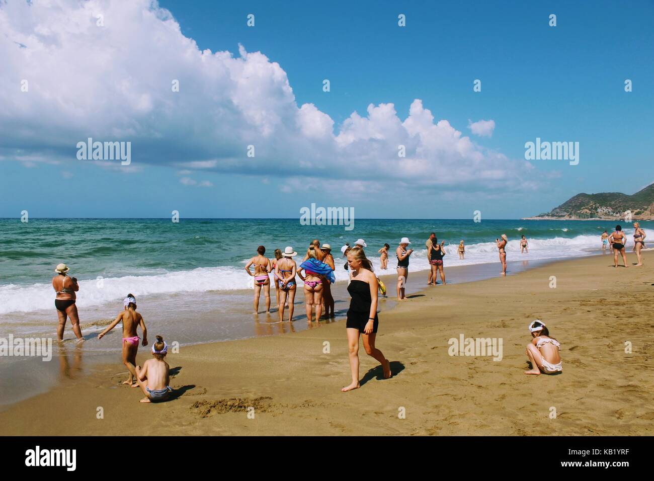 July, 2017 - Vacationers bathe in the sea and sunbathe in the sun on ...