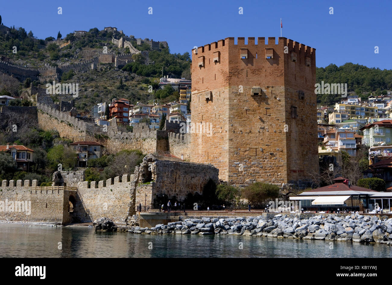 Turkey, Alanya, south coast, harbour, red tower, landmark of the town ...
