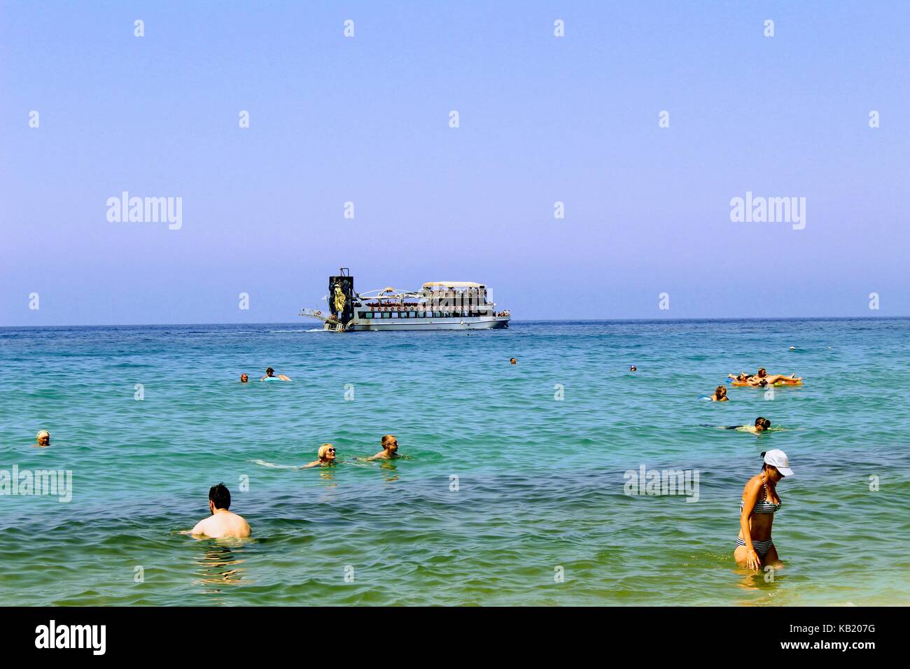 July, 2017 - Vacationers bathe in the sea and sunbathe in the sun on ...
