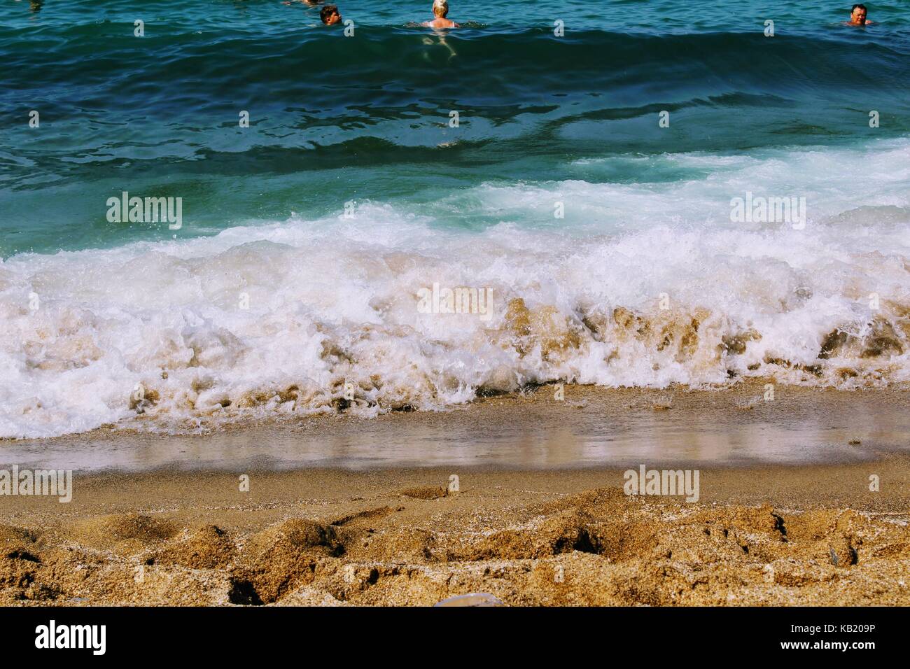 Waves of the surf on the sandy Cleopatra Beach (Alanya, Turkey Stock ...