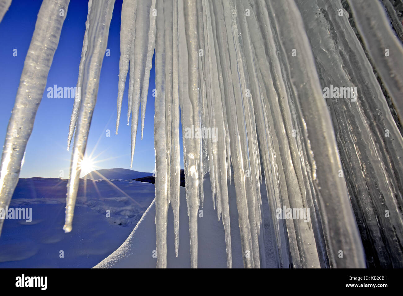 Sweden, north Swede, Lapland, lake Torneträsk, ice formations, icicles ...