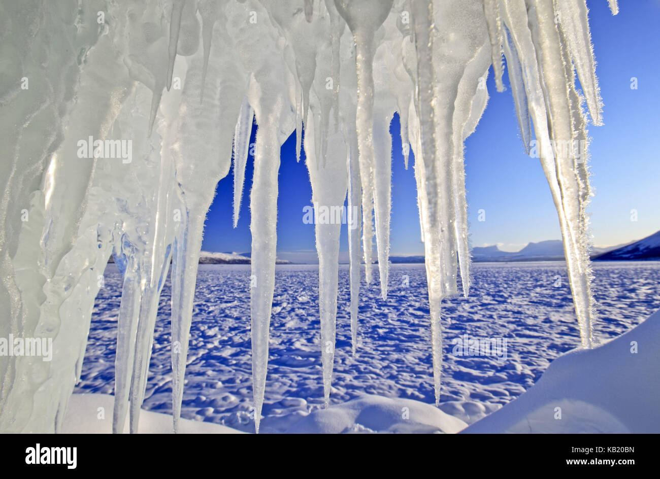 Sweden, north Swede, Lapland, lake Torneträsk, ice formations, icicles ...