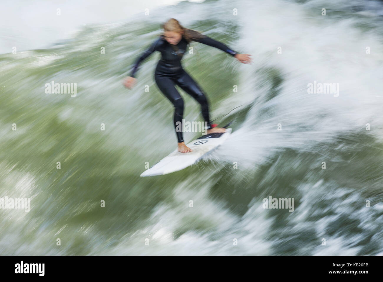 Germany, Bavaria, Munich, English garden, ice brook, wave, surfer Stock ...