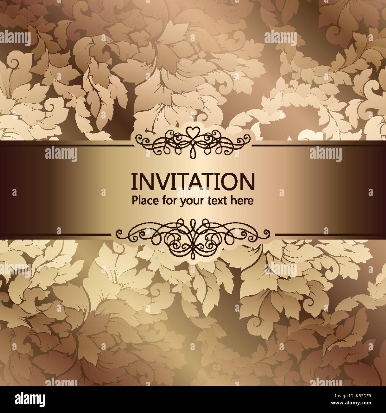 Abstract background with luxury beige and gold vintage frame, damask ...