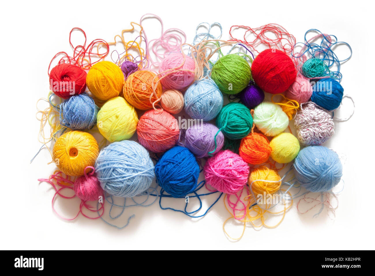 Colored balls of yarn. View from above. Rainbow colors. All colors ...