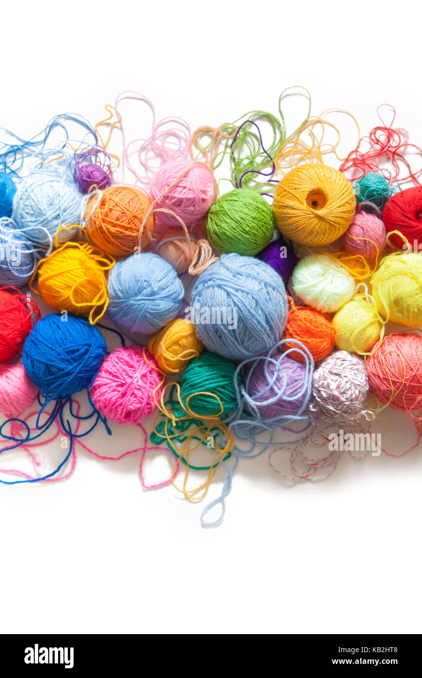 Colored balls of yarn. View from above. Rainbow colors. All colors ...