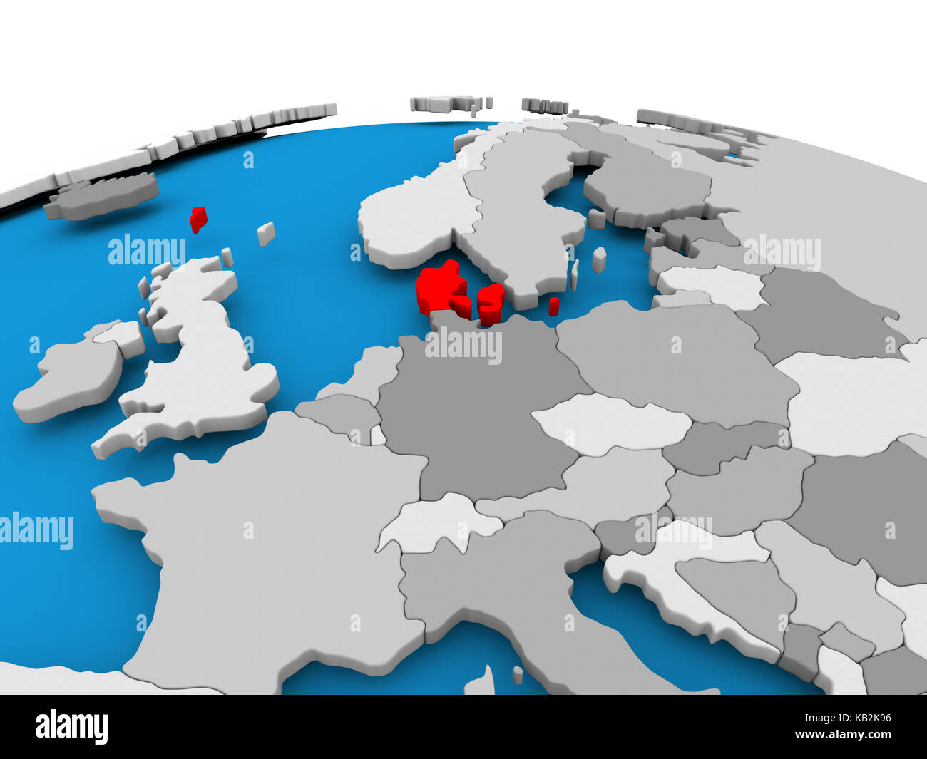 Denmark highlighted in red on political globe. 3D illustration Stock Photo - Alamy