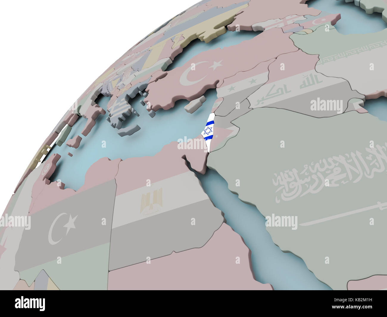 Israel on political globe with embedded flags. 3D illustration Stock ...