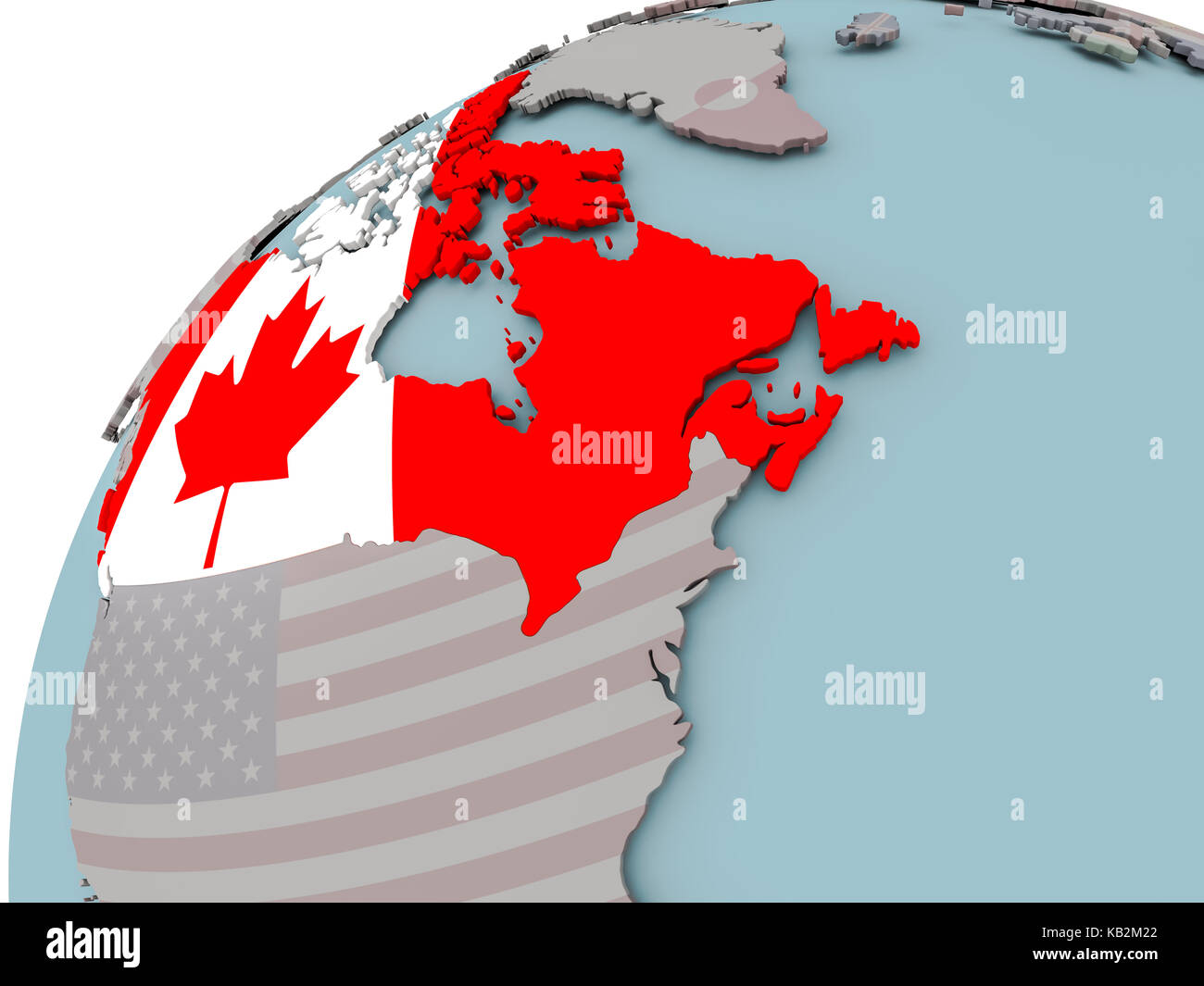 Canada on political globe with embedded flags. 3D illustration Stock ...