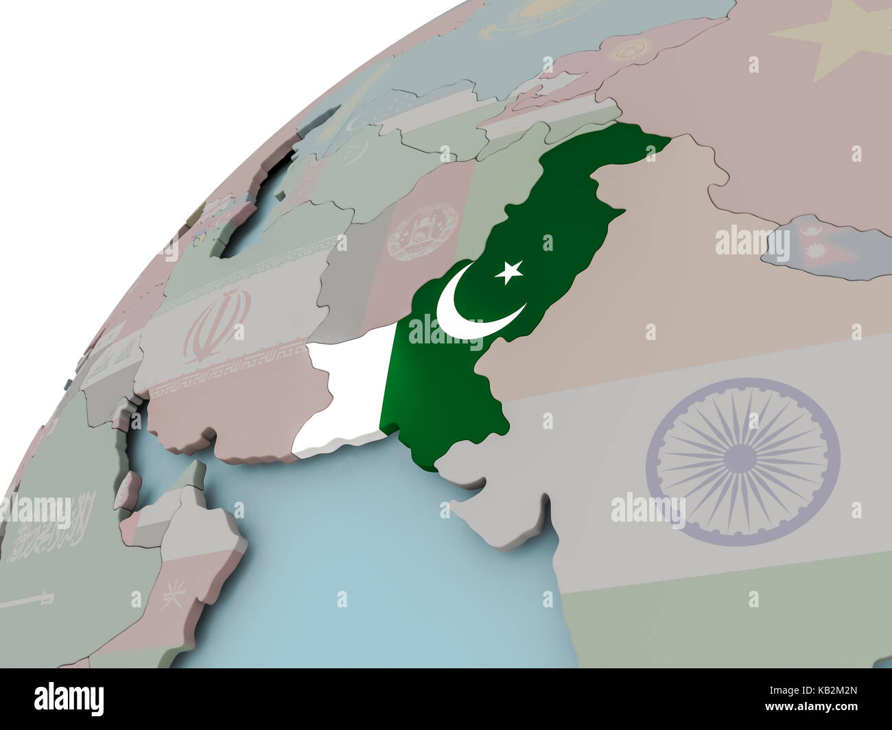 Pakistan on political globe with embedded flags. 3D illustration Stock ...