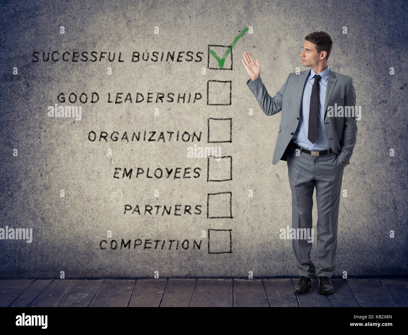 Concept success business, businessman pointing at the main points of a ...
