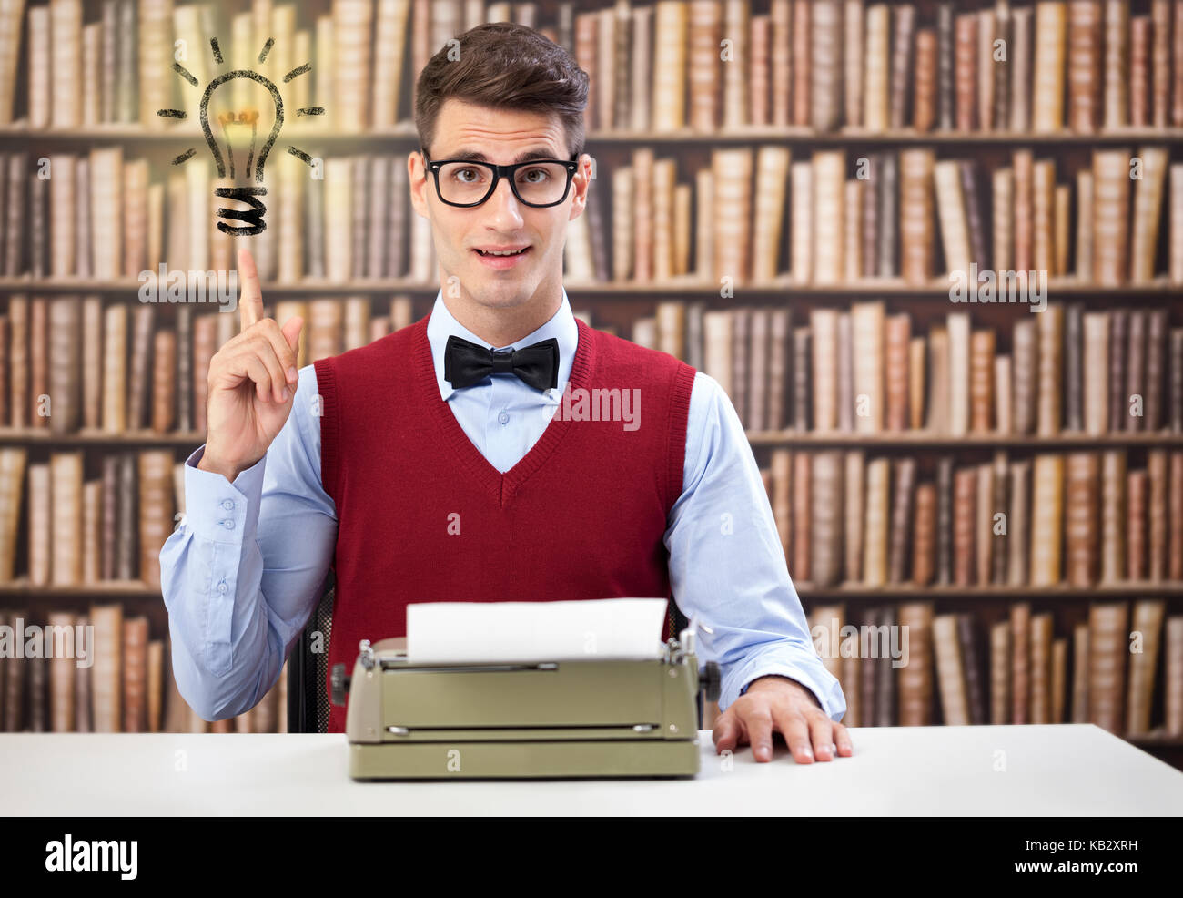 Old fashioned writer with new idea Stock Photo - Alamy