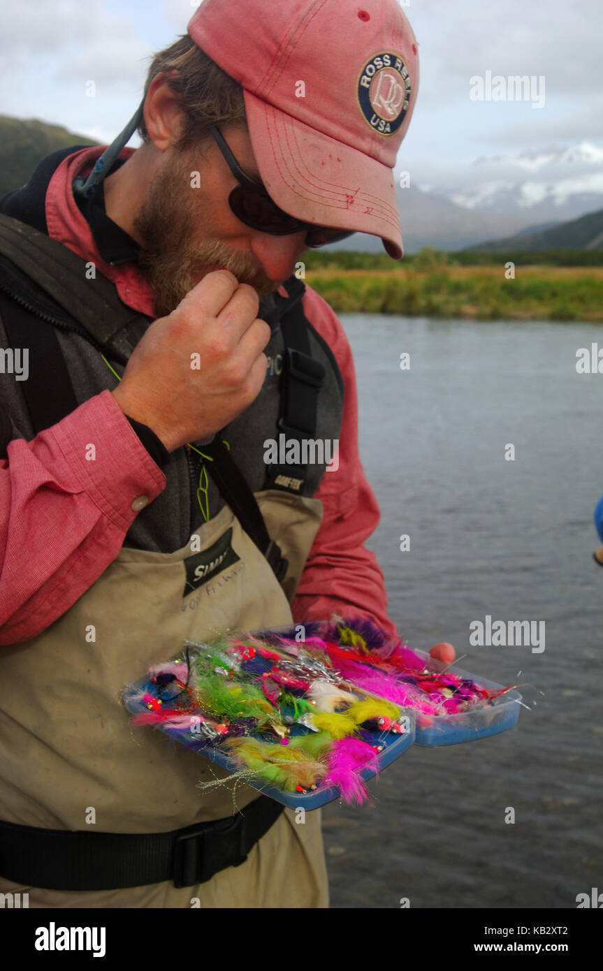 Anglers fly fishing for trout and salmon near Chignik Alaska Stock ...