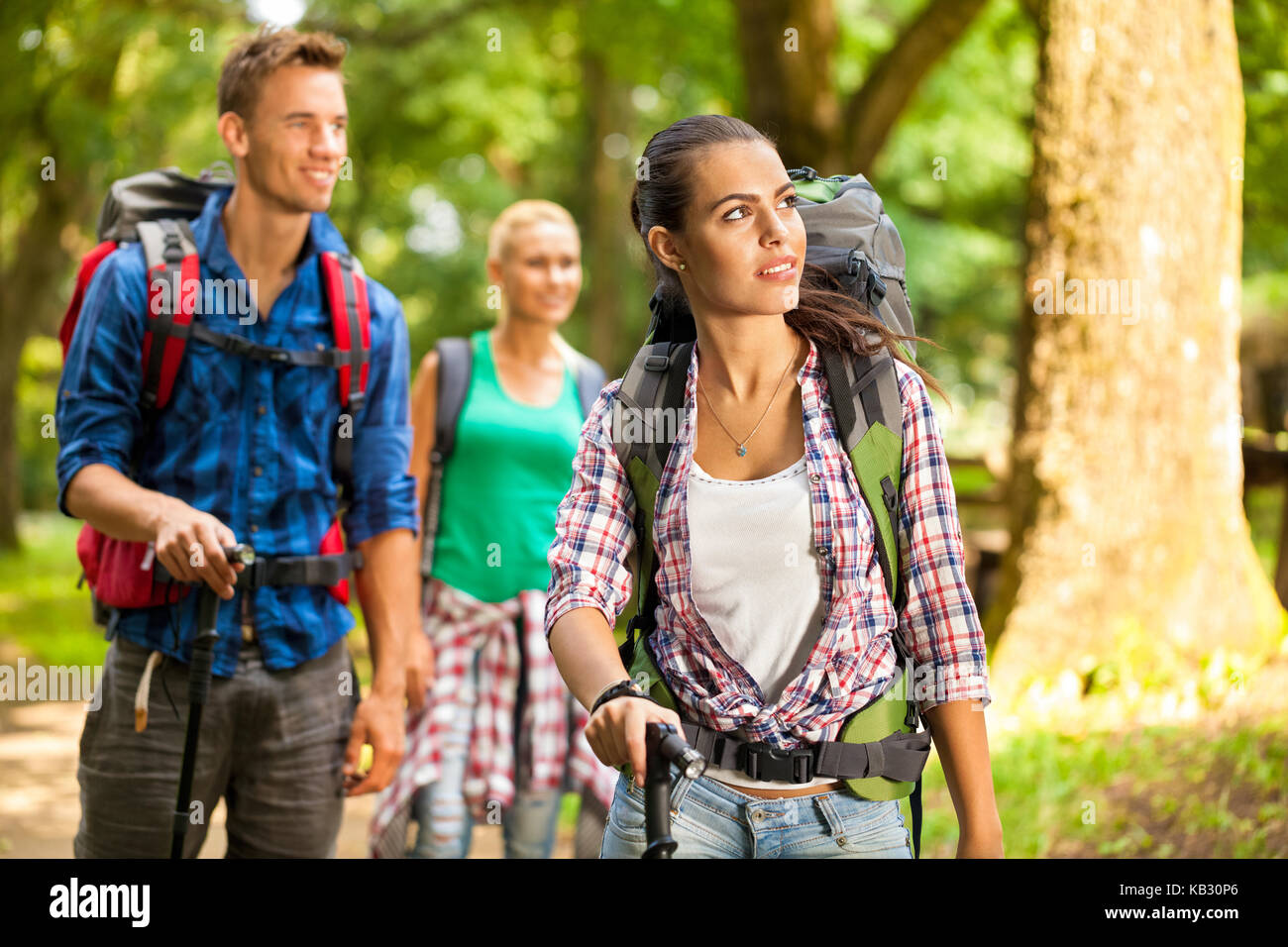 Group of friends hiking and enjoy the beautiful nature during hike ...