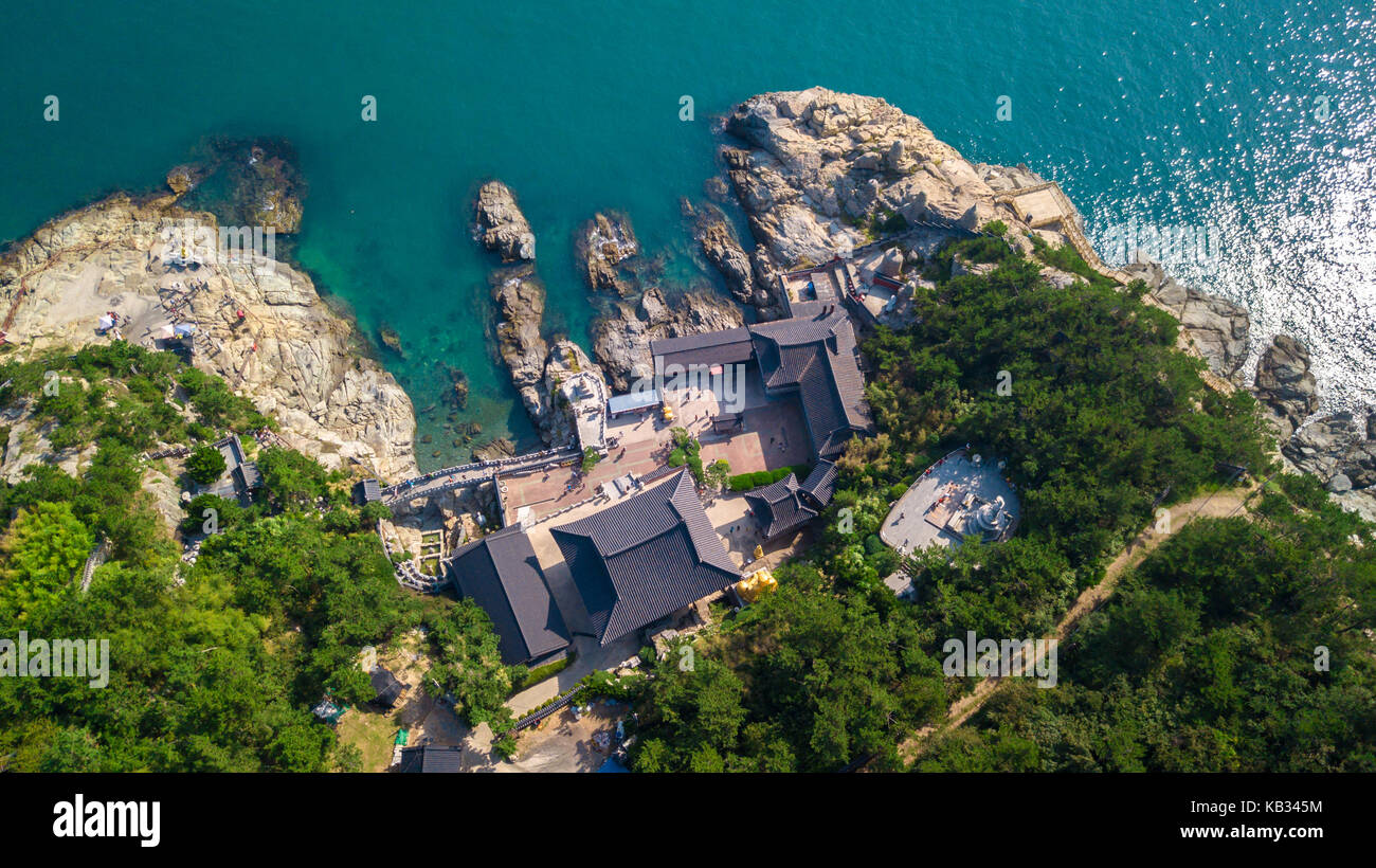 High angle view of Haedong Yonggungsa temple in Busan, South korea ...