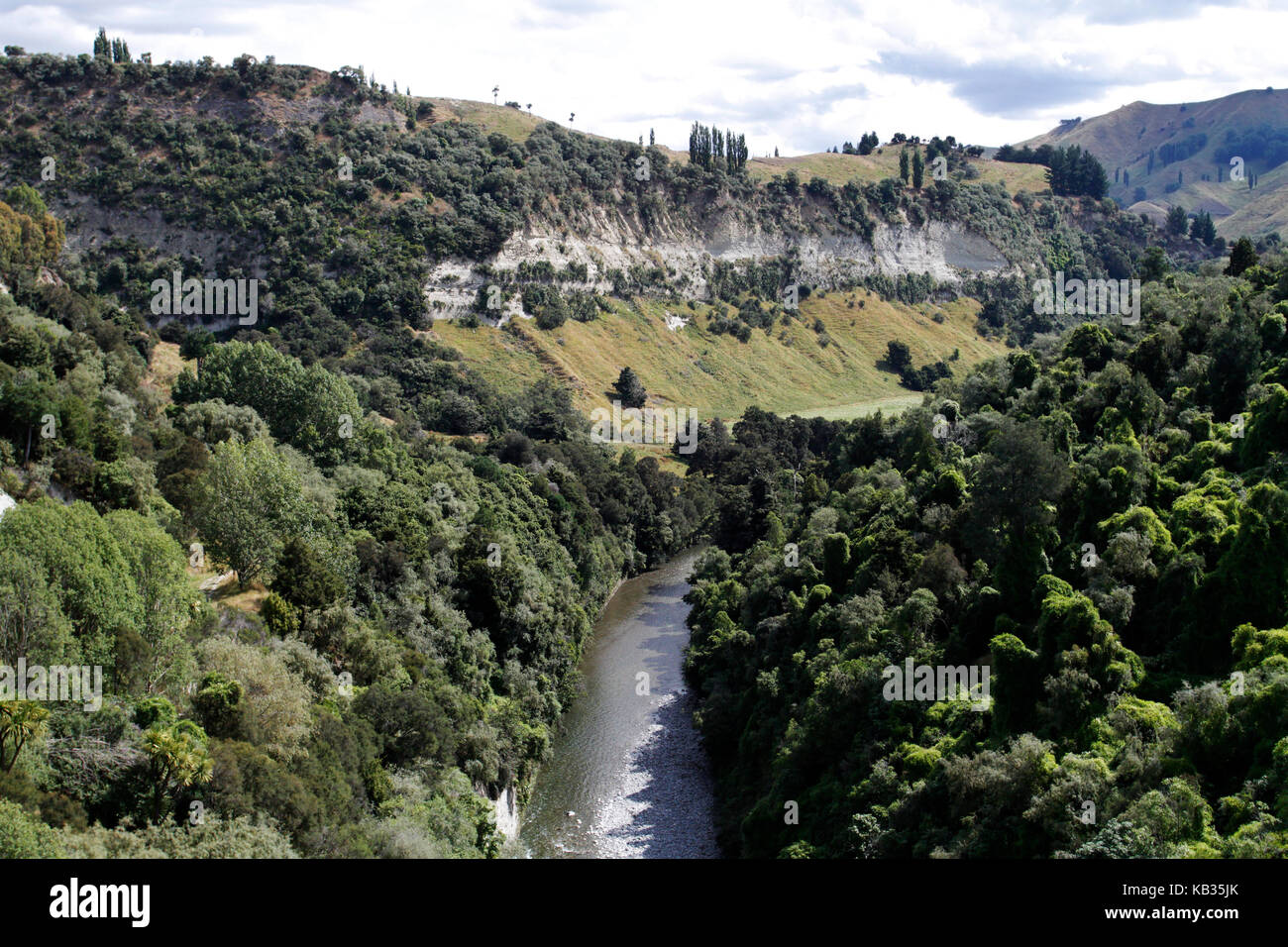 Rangitikei River seen from inside the Northern Explorer Train in North ...