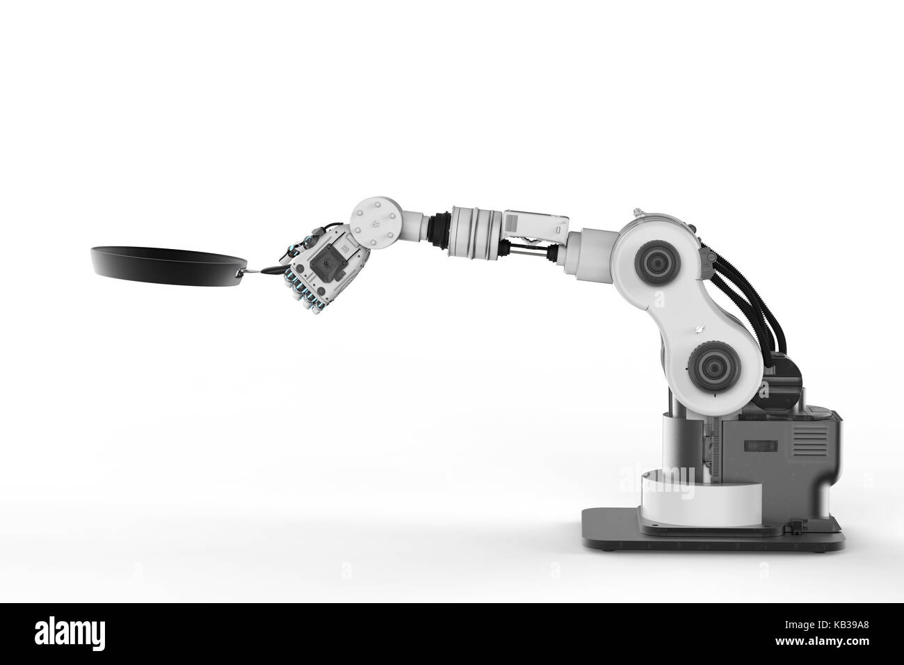 3d rendering robot hand holding frying pan on white background Stock ...
