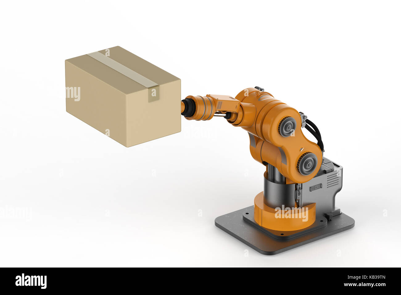 3d rendering robot arm working with cardboard box Stock Photo - Alamy
