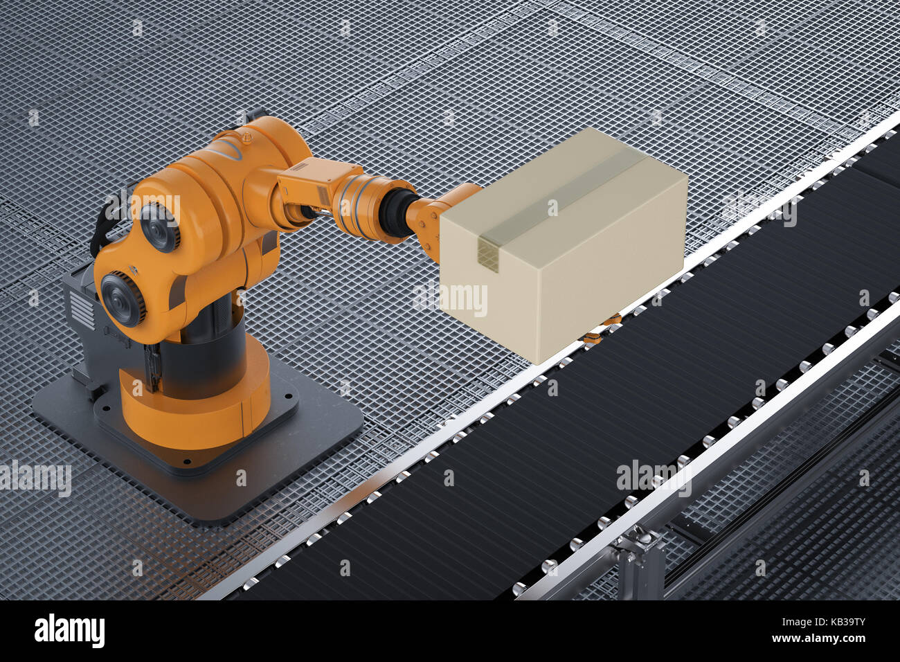 3d rendering robot arm working with cardboard box Stock Photo - Alamy